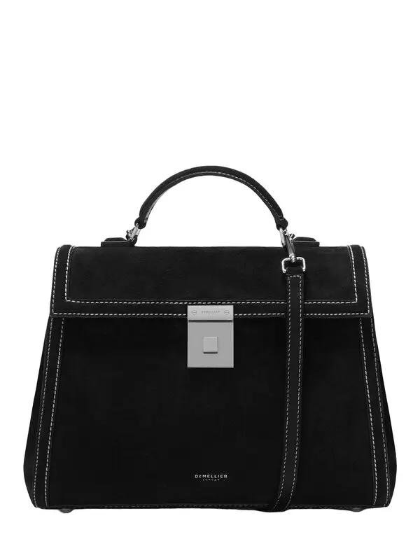 DEMELLIER Soukeyna Diouf X The Paris Top Handle Bag - Black Suede Ecru Stitching