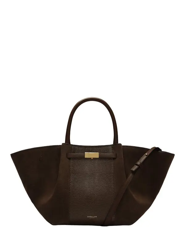 DEMELLIER Emelie Lindmark The New York Mocha Suede Lizard-effect Handbag - Mocha Suede & Mocha Lizard-effect