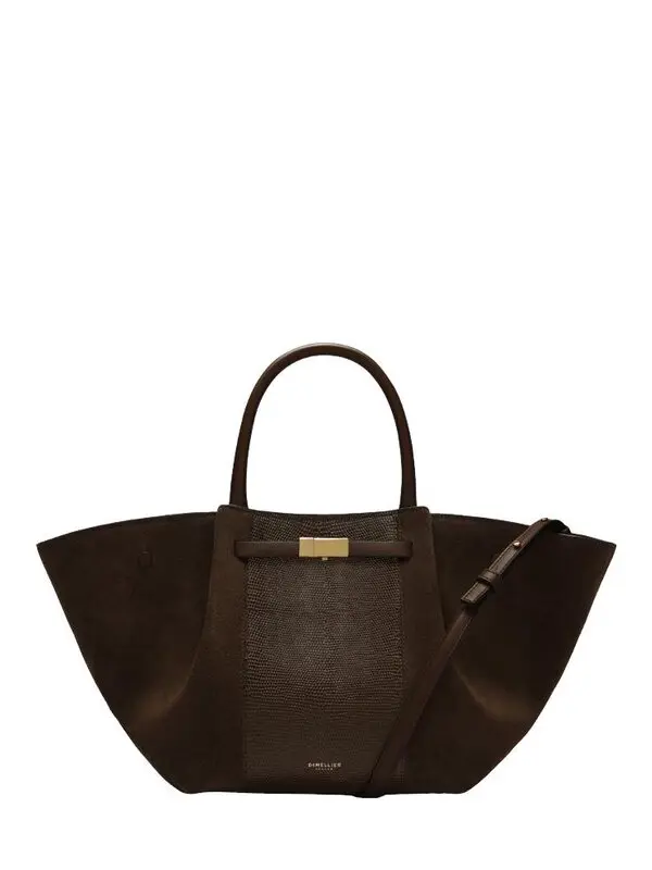 DEMELLIER Emelie Lindmark The New York Mocha Suede Lizard-effect Handbag - Mocha Suede & Mocha Lizard-effect