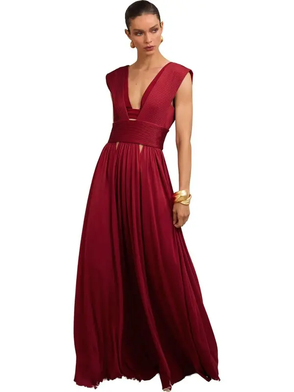 REISS Jasmine Atelier Cut-out Pleated Maxi Dress - Red