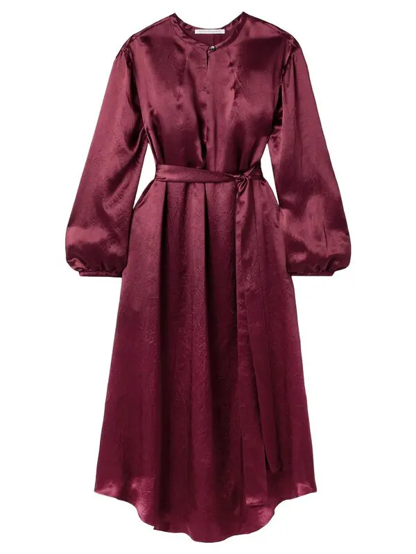 Maria Mcmanus Belted Crinkled-satin Midi Dress - Red