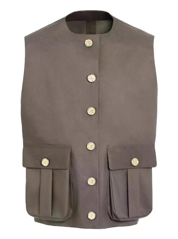 BARRIE Button-fastening Sleeveless Jacket - Brown