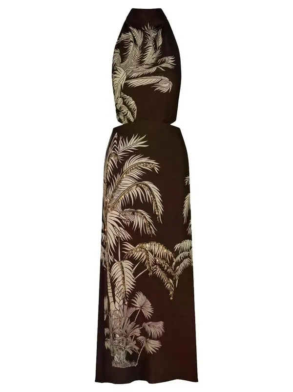 Johanna Ortiz Palm-print Maxi Dress - Brown