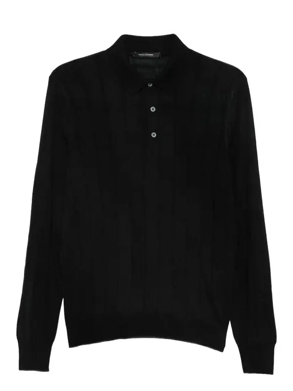 Tagliatore Buttoned Ribbed Polo Shirt - Black