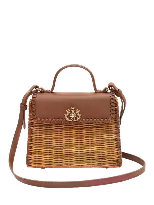 ISLA Selene Woven Appliqué Shoulder Bag - Brown