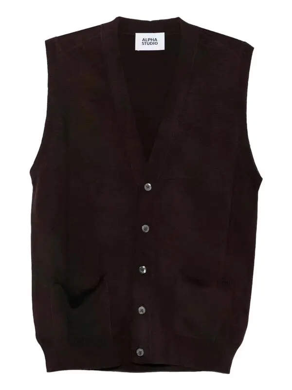 Alpha Studio Button-down Knit Vest - Brown