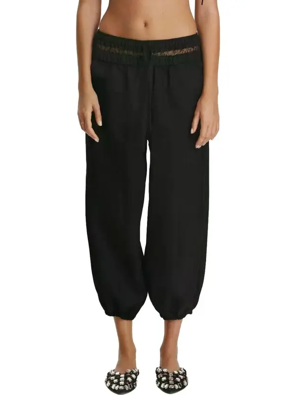 PNK Lace Trim Drawstring Trousers - Black