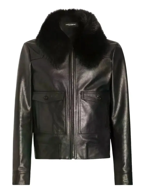 Dolce & Gabbana Fur-collar Leather Jacket - Black
