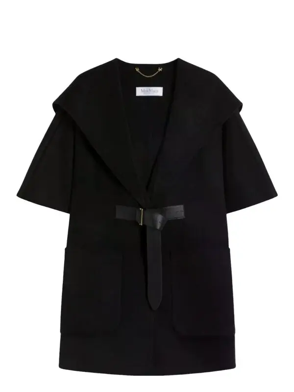 Max Mara Hooded Belted Wool Cape - Black