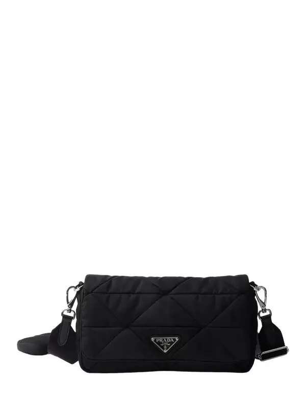 Prada Stitching Padded Shoulder Bag - Black