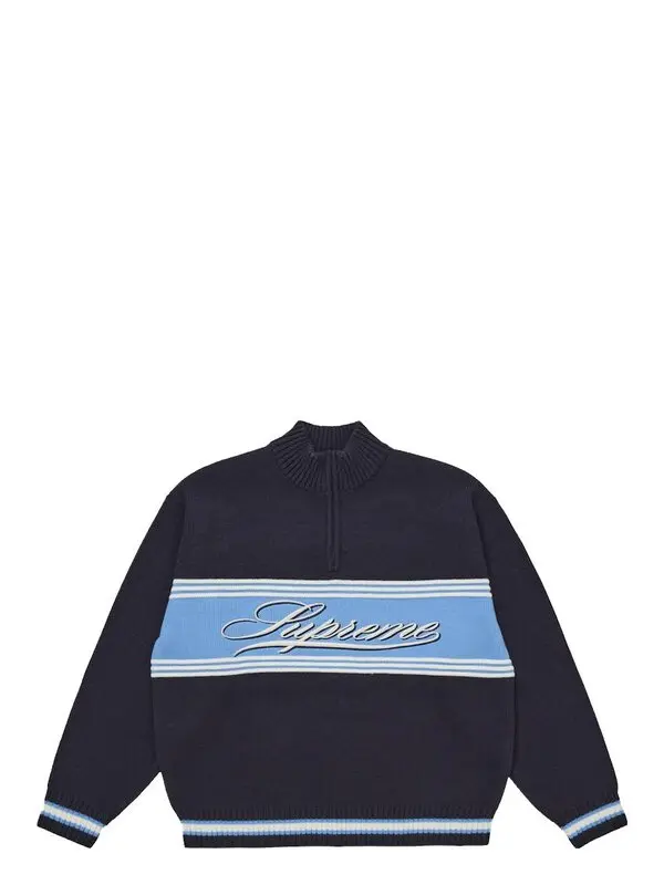 Supreme Script Stripe Half Zip Sweater - Navy Blue