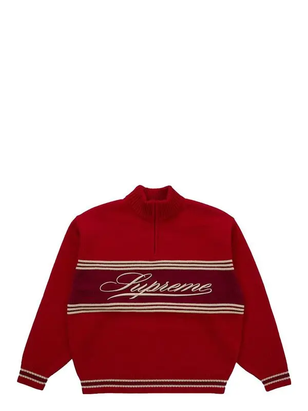 Supreme Script Stripe Half Zip Sweater - Red
