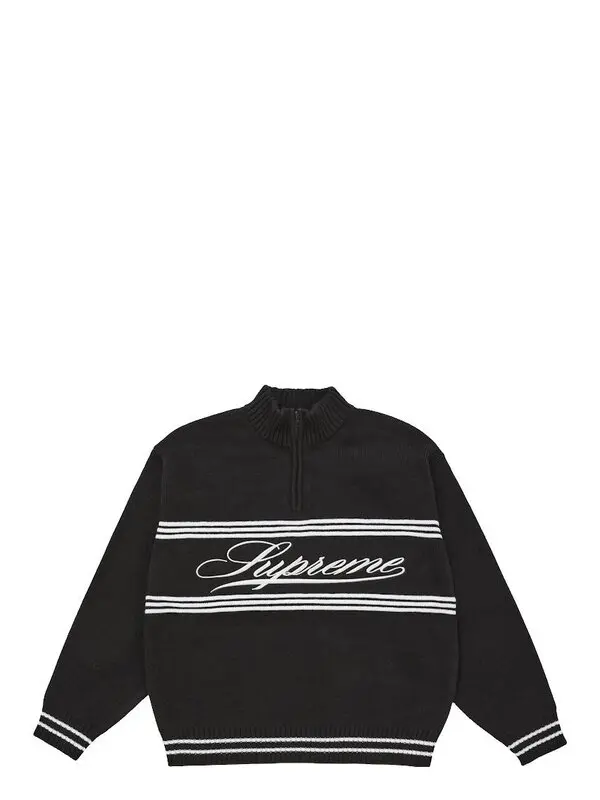 Supreme Script Stripe Half Zip Sweater - Black
