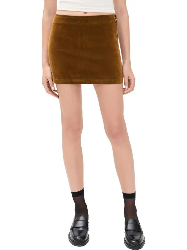 Joe's Jeans Flocked Velvet Mini Skirt - Bronze Brown