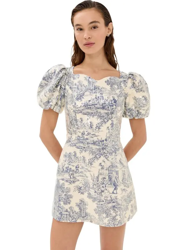TANNER FLETCHER Helene Puff Sleeve Sequin Toile Dress - Blue Toile Sequin