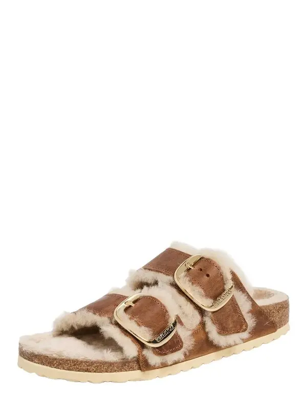 BIRKENSTOCK Arizona Big Buckle Shearling Sandals - Cognac
