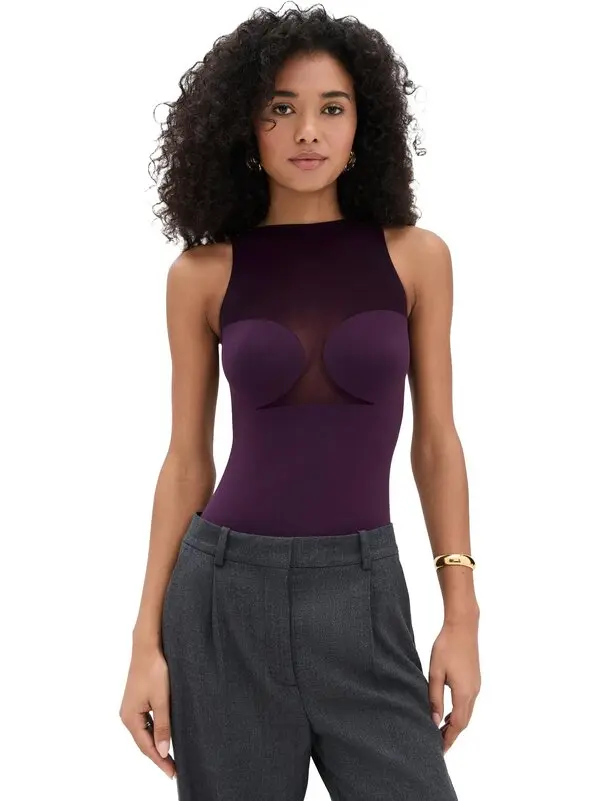Wolford Bustier Thong Bodysuit - Aubergine