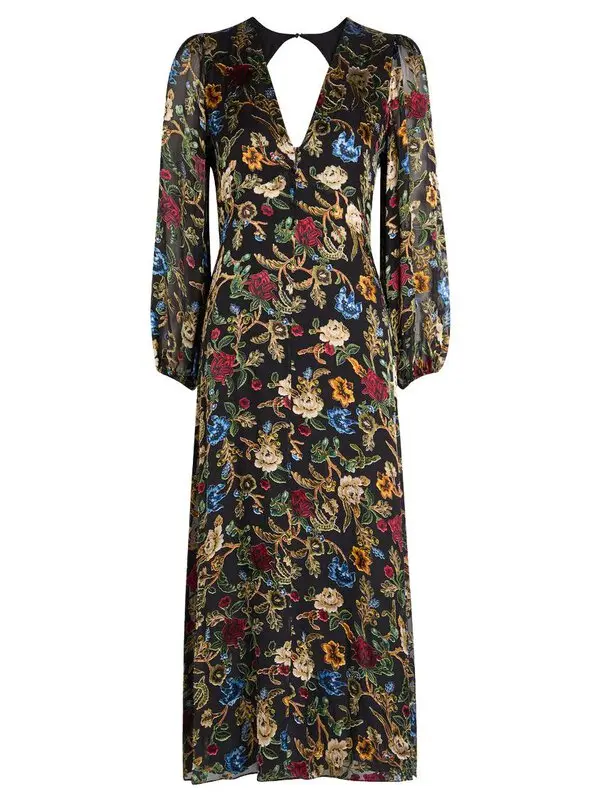 Alice + Olivia Floral-devoré Chiffon Midi Dress - Multicoloured