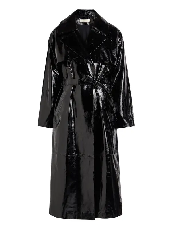 SKIIM Karla Belted Patent Leather Trench Coat - Black