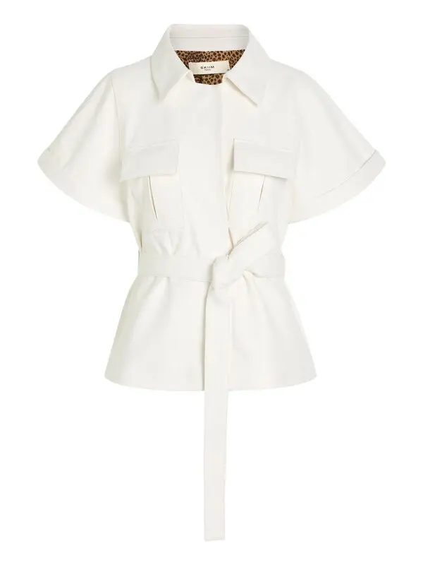 SKIIM Eloise Belted Leather Shirt - Cream