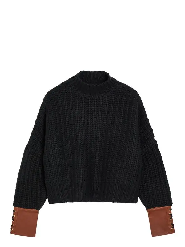 SKIIM Leather-trimmed Cashmere Jumper - Black