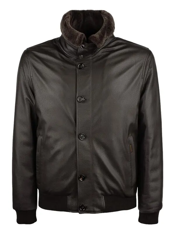 MOORER Cleros-p1 Leather Bomber Jacket - Brown