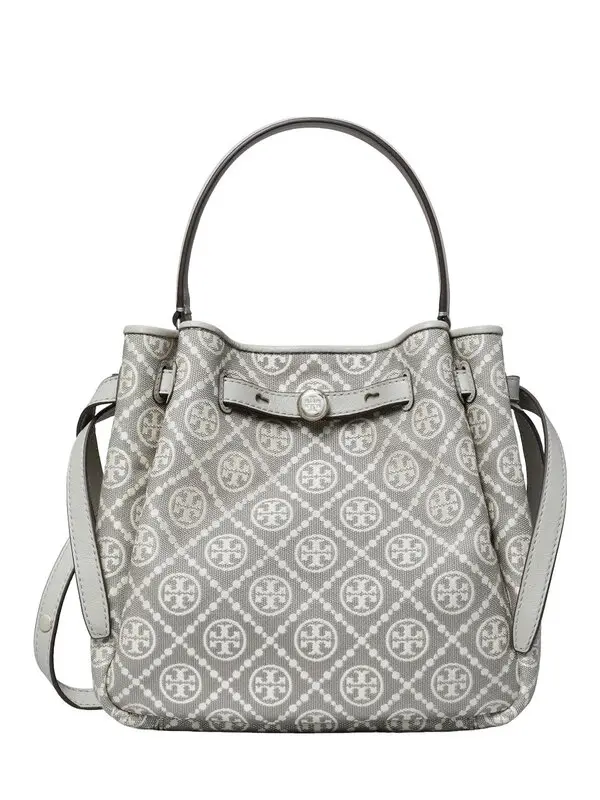 Tory Burch Romy T Monogram Jacquard & Leather Bucket Bag - Gray