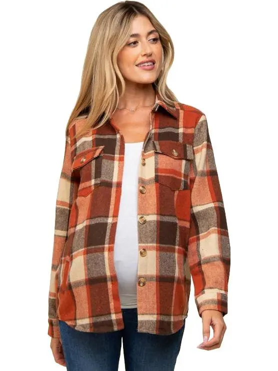 PINKBLUSH Plaid Shirt Jacket - Rust