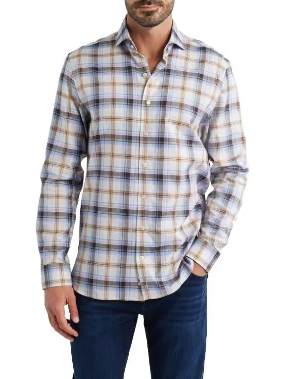 Johnnie-o Riling Plaid Top Shelf Cotton Twill Button-up Shirt - Light Gray