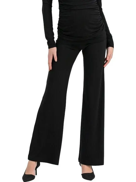 PIETRO BRUNELLI Ruched Waistband Flare Maternity Pants - Black