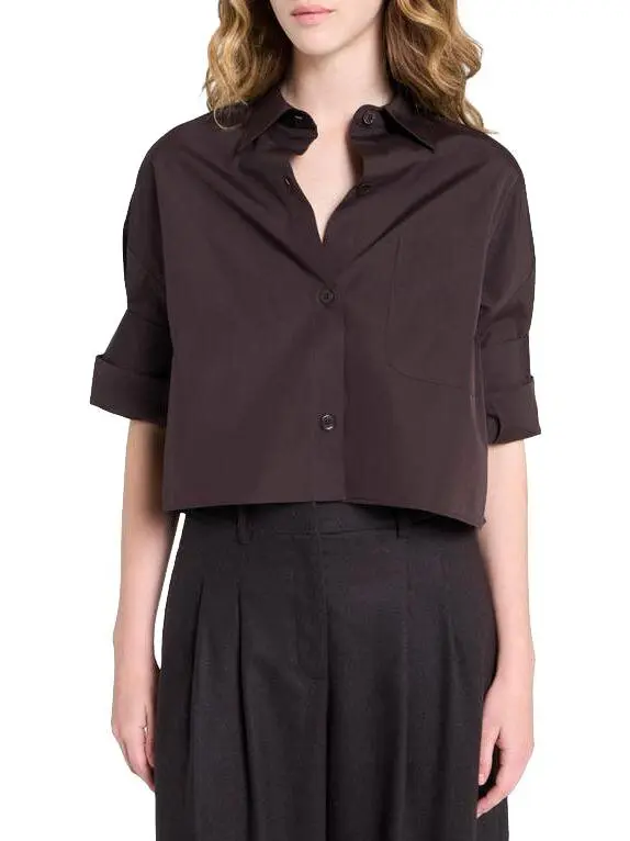 TWP Cropped Cotton Button-up Shirt - Chocolate
