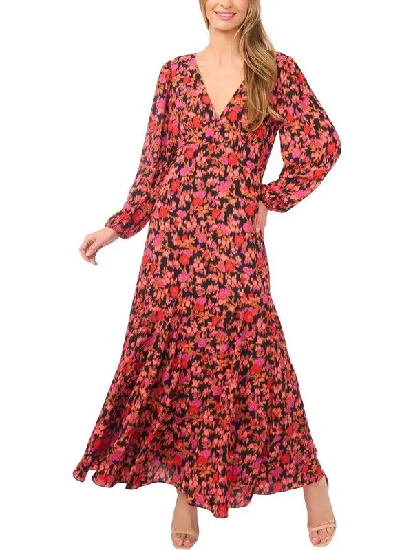 CECE DUPRAZ Floral Open Back Maxi Dress - Rich Black