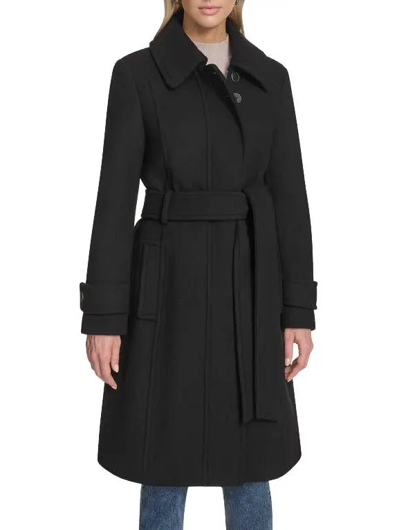 Andrew Marc Lawley Wool-blend Belted Trench Coat - Black