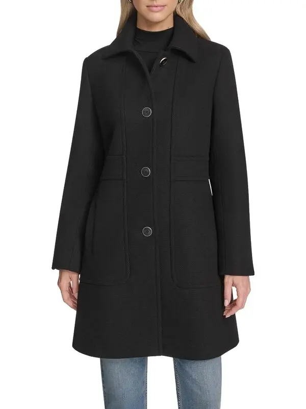 Andrew Marc Emmeline Wool-blend Basket Weave Coat - Black
