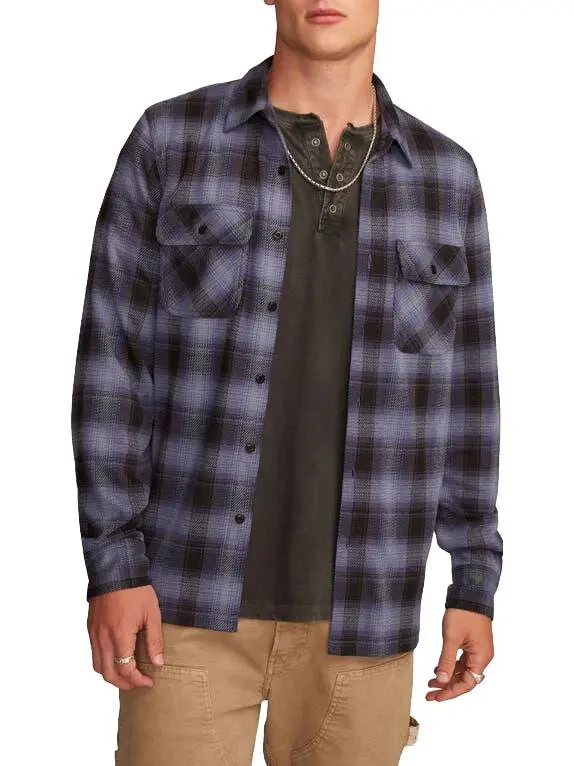 Lucky Brand Soft Knit Jersey Plaid Button-up Shirt - Navy Multi