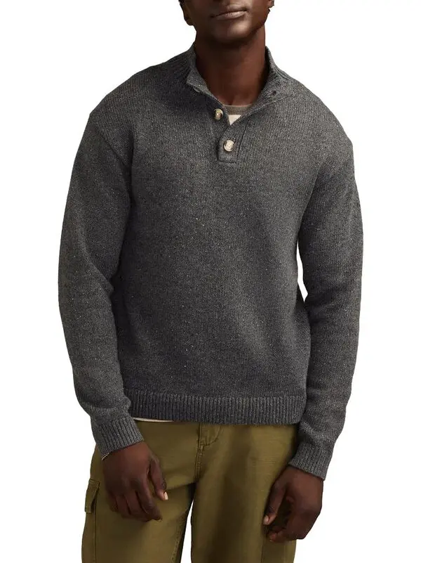 Lucky Brand Half-button Mock Neck Sweater - Charcoal Heather Grey