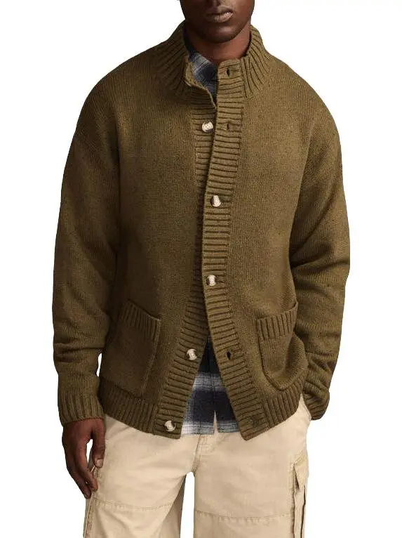 Lucky Brand Nep Mock Neck Cardigan - Dark Olive