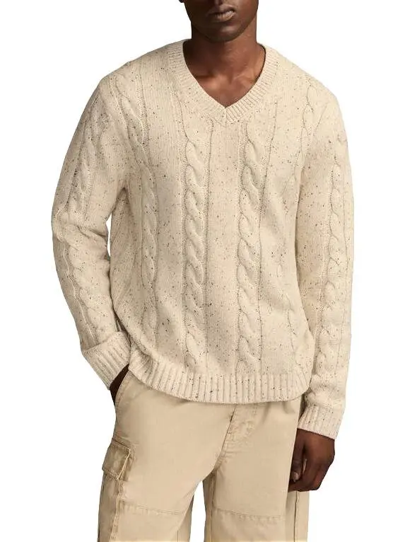 Lucky Brand Neppy Cabled V-neck Sweater - Turtledove