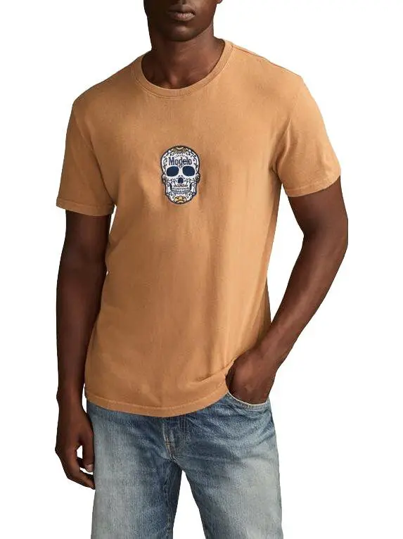 Lucky Brand Modelo Skull Embroidered T-shirt - Tobacco Brown