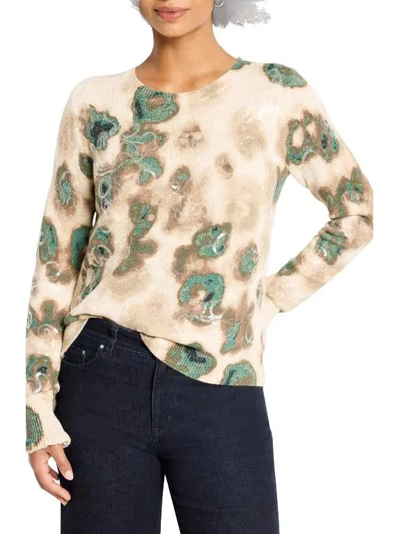 NIC+ZOE Camo Shine Crewneck Cotton-blend Sweater - Neutral Multi