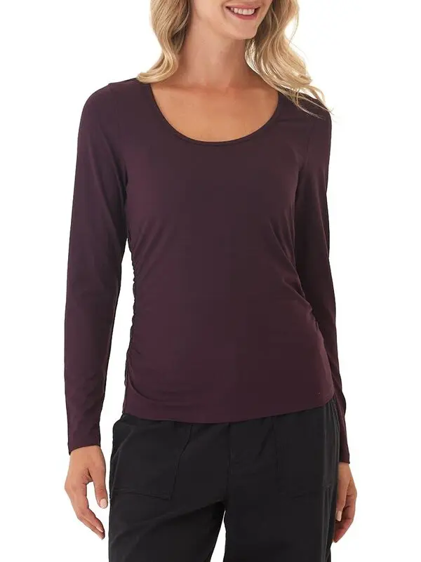 THREADS 4 THOUGHT Luxe Jersey Ruched Long Sleeve T-shirt - Ultra Maroon