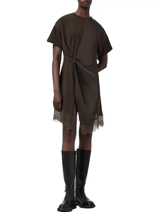 ALLSAINTS Lana Lace Hem Mini Dress - Bottle Brown