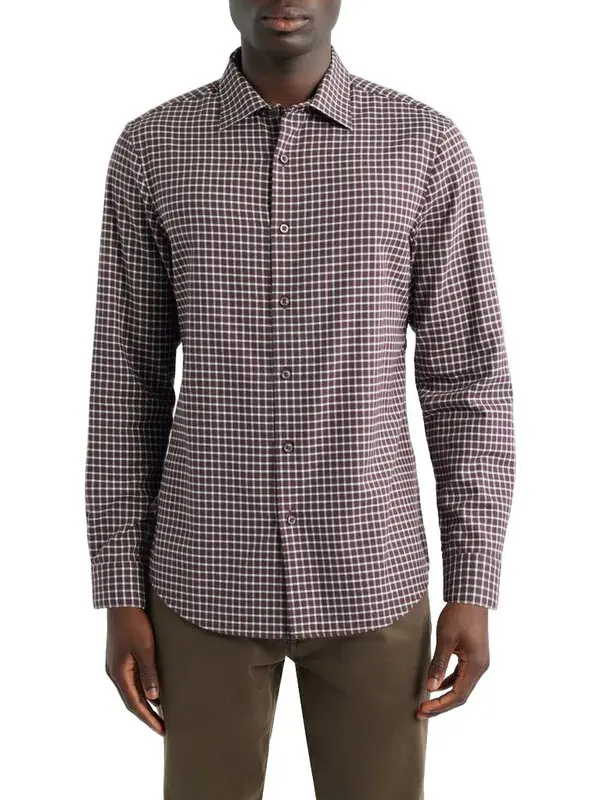 Nordstrom Check Cotton & Cashmere Button-up Shirt - Burgundy Fudge Double Gingham