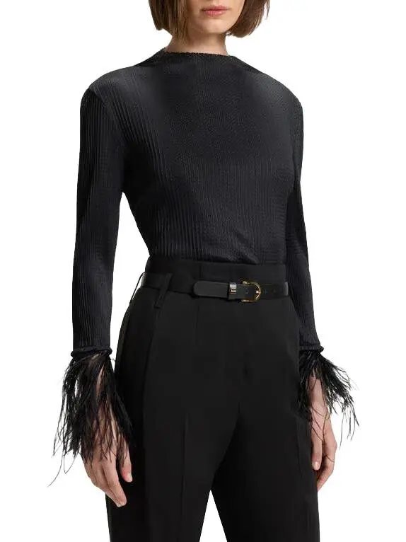 BOSS Efedera Texture Feather Cuff Top - Black