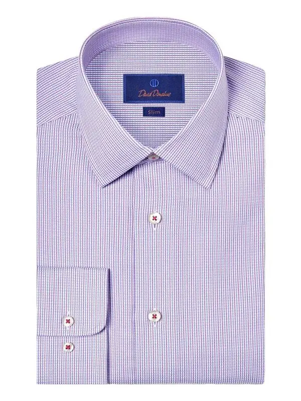 David Donahue Slim Fit Textured Micro Dobby Dress Shirt - Blue/berry