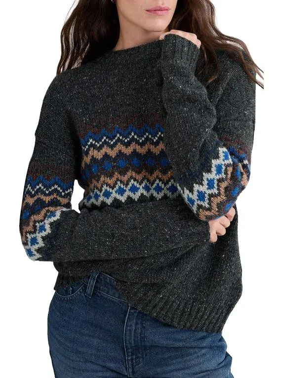 SEASALT CORNWALL Fair Isle Merino Wool Blend Crewneck Sweater - Knit Sonata Coal Jetty Mix
