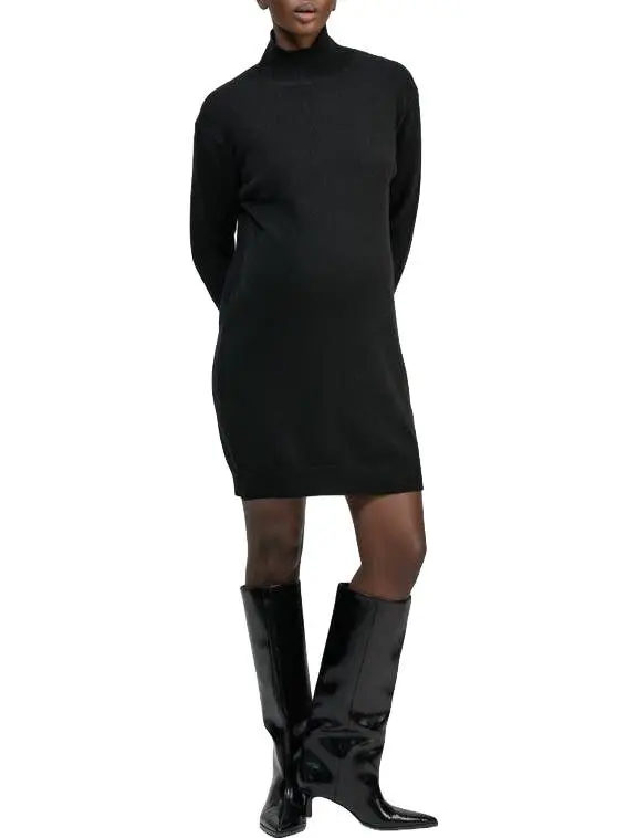 PIETRO BRUNELLI Felicia Turtleneck Long Sleeve Sweater Dress - Black