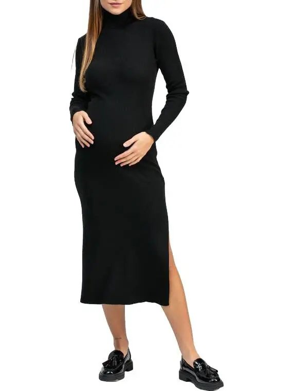 PIETRO BRUNELLI Penelope Long Sleeve Rib Maternity Midi Sweater Dress - Black