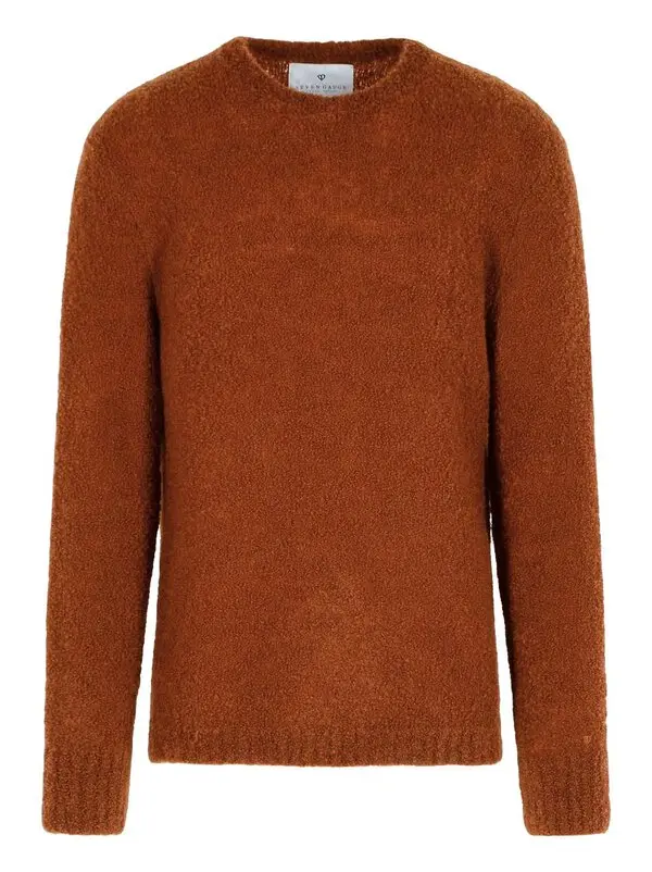 SEVEN GAUGE Virgin Wool Blend Crew Neck Sweater - Brown