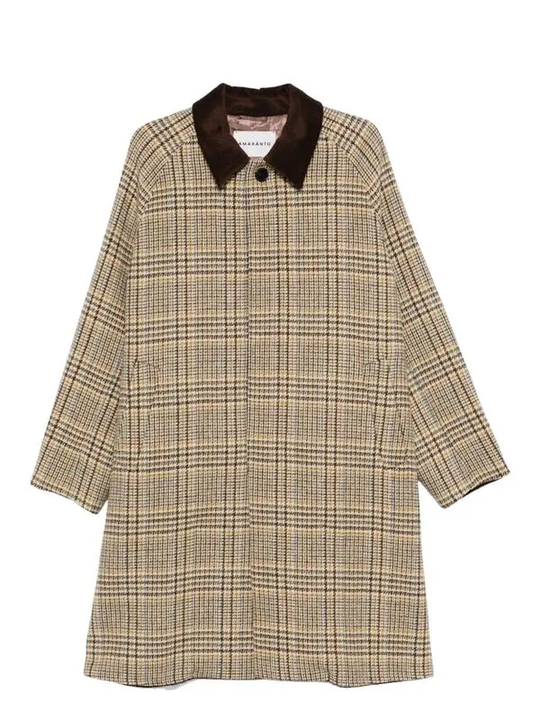AMARÁNTO Long Checked Wool Coat - Beige
